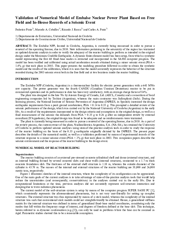 (PDF) 1 Validation of Numerical Model of Embalse Nuclear Power Plant ...