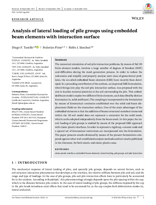 (PDF) Analysis of lateral loading of pile groups using embedded beam elements with interaction ...