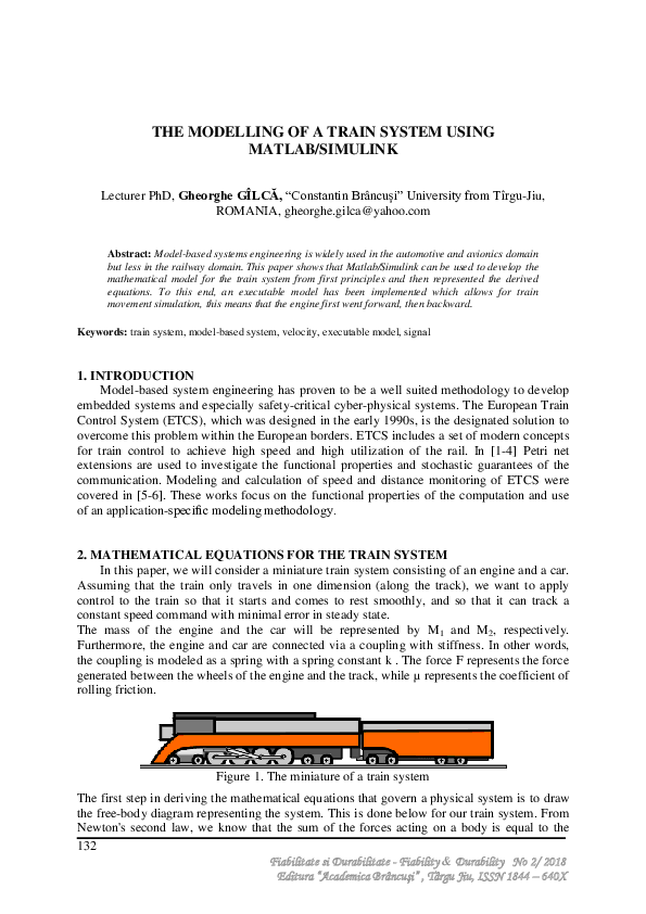 Pdf The Modelling Of A Train System Using Matlab Simulink