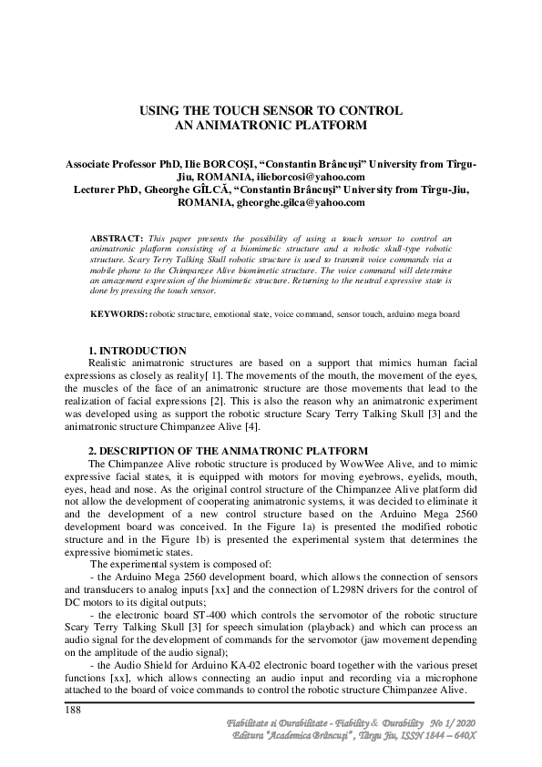 (PDF) Using the Touch Sensor to Control an Animatronic Platform