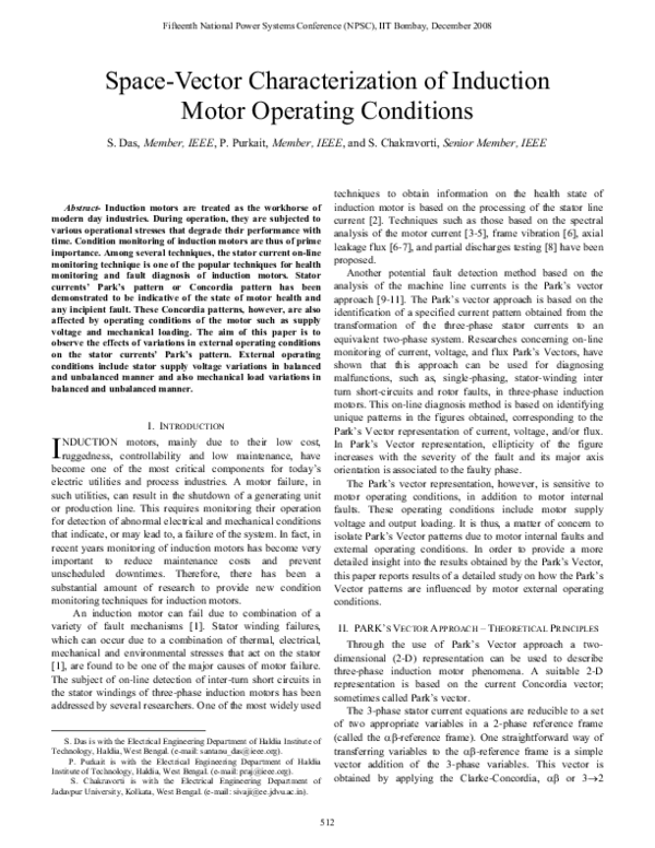 Pdf Space Vector Characterization Of Induction Motor Operating Conditions