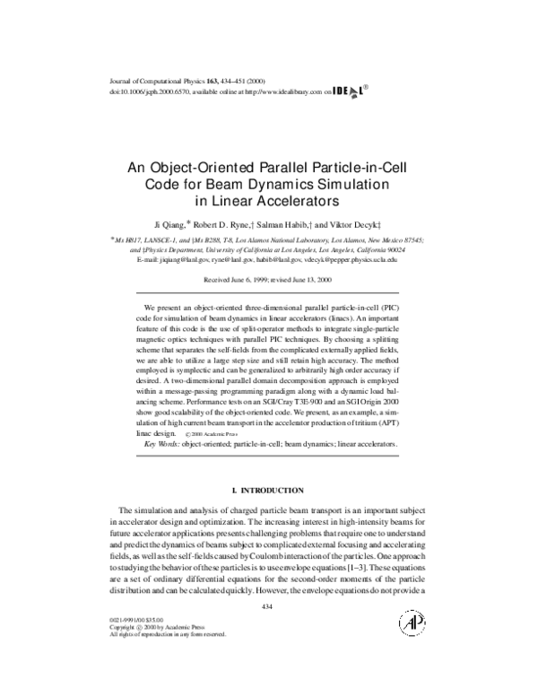 (PDF) An Object-Oriented Parallel Particle-in-Cell Code for Beam Dynamics Simulation in Linear ...