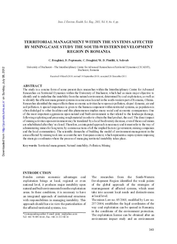 Territorial Management Within the Systems Affected by MINING.CASE Study ...