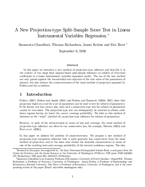 (PDF) A New Projection-Type Split-Sample Score Test in Linear ...