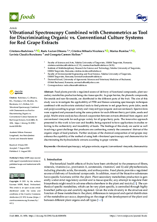 (PDF) Vibrational Spectroscopy Combined with Chemometrics as Tool for Discriminating Organic vs ...