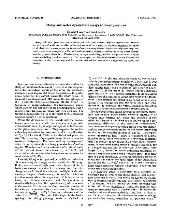 (PDF) Charge and vortex dynamics in arrays of tunnel junctions | G. Schoen - Academia.edu