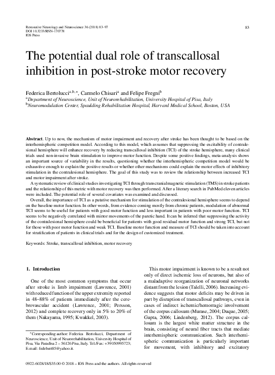(PDF) The potential dual role of transcallosal inhibition in post ...