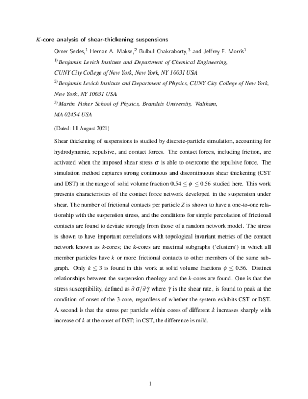 (PDF) K -core analysis of shear-thickening suspensions