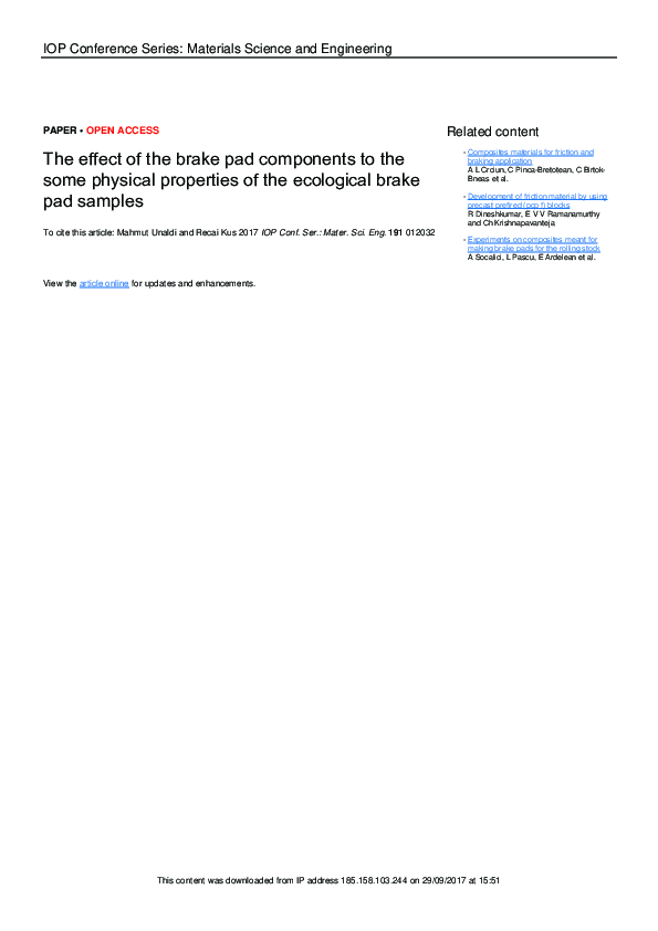 (PDF) The effect of the brake pad components to the some physical ...
