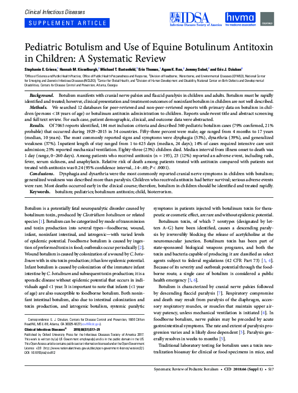 (PDF) Pediatric Botulism and Use of Equine Botulinum Antitoxin in ...