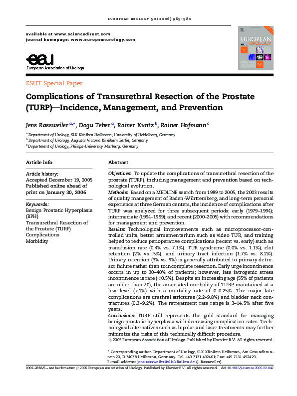 (PDF) Complications of Transurethral Resection of the Prostate (TURP ...