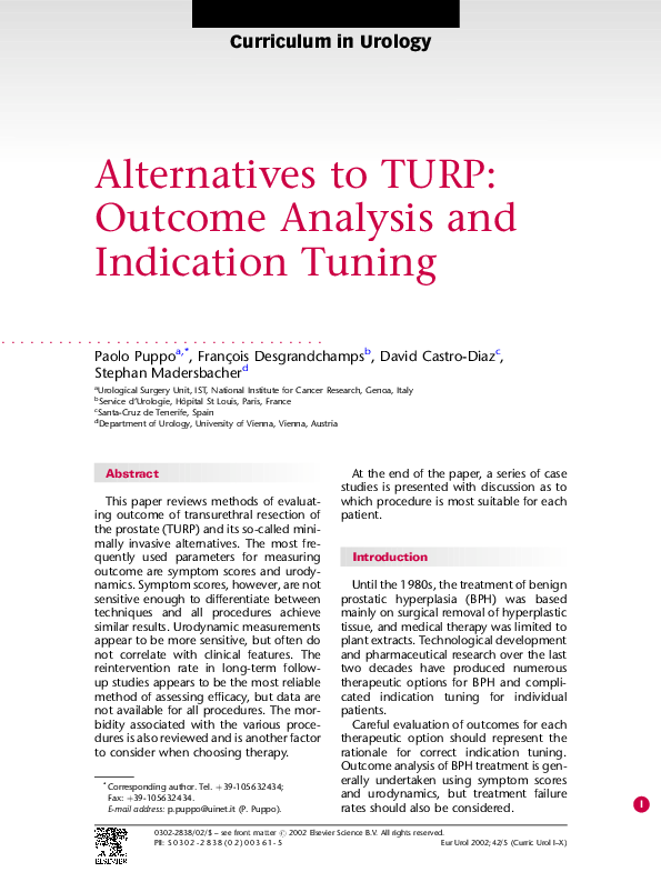(PDF) Alternatives to TURP: Outcome Analysis and Indication Tuning
