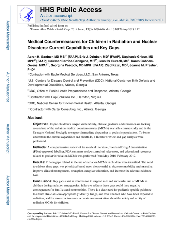 (PDF) Medical Countermeasures for Children in Radiation and Nuclear ...