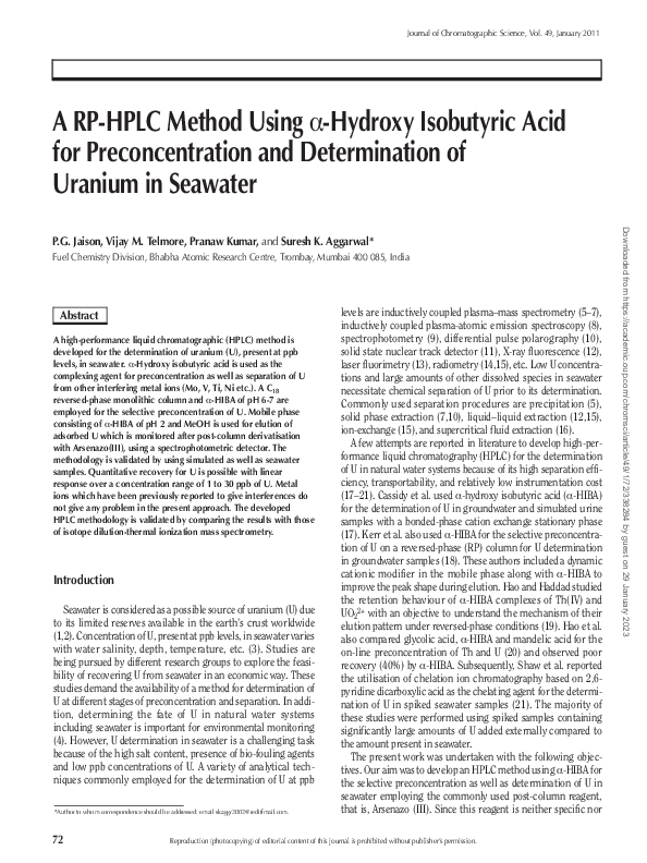 Pdf A Rp Hplc Method Using Hydroxy Isobutyric Acid For