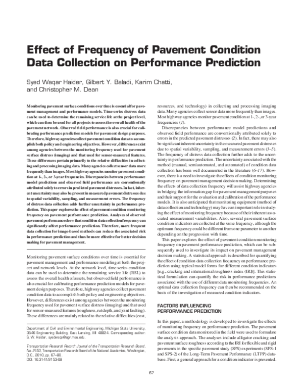 (PDF) Effect of Frequency of Pavement Condition Data Collection on ...