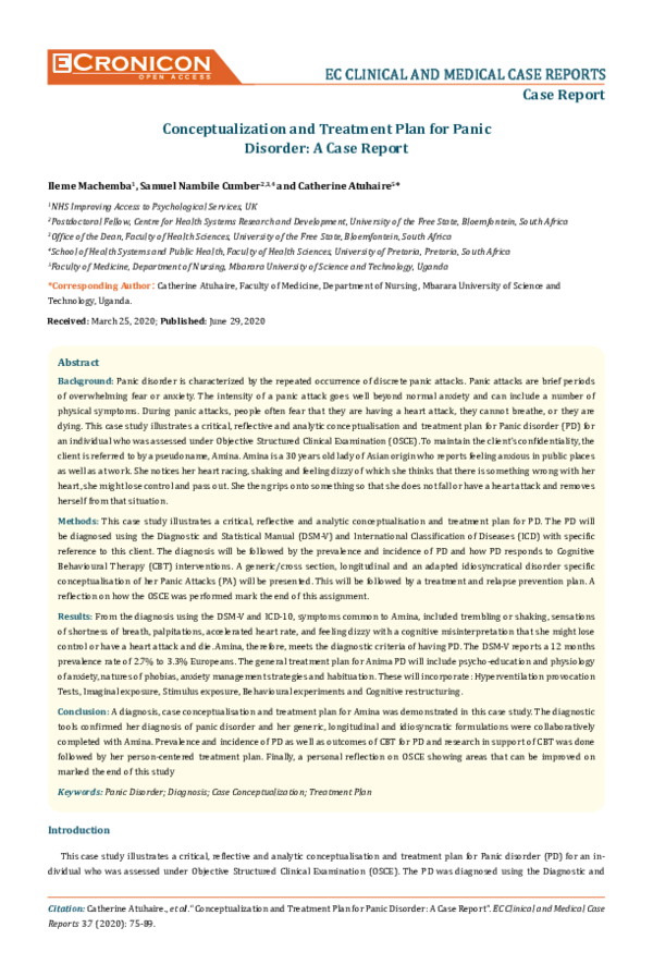 (PDF) Conceptualization and Treatment Plan for PanicDisorder: A Case Report
