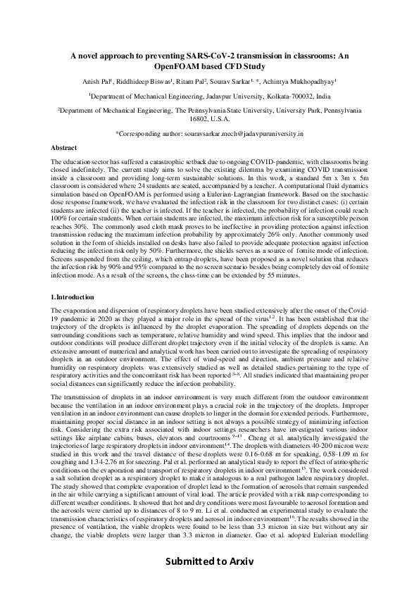Pdf A Novel Approach To Preventing Sars Cov 2 Transmission In Classrooms An Openfoam Based