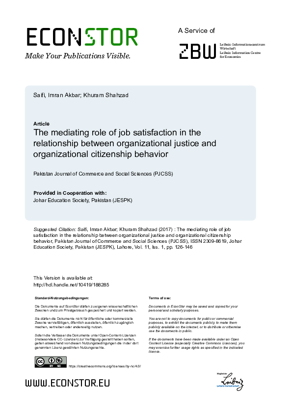 Pdf Job Satisfaction Mediates Justice And Ocb