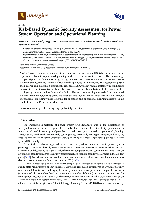 Pdf Risk Based Dynamic Security Assessment For Power System Operation