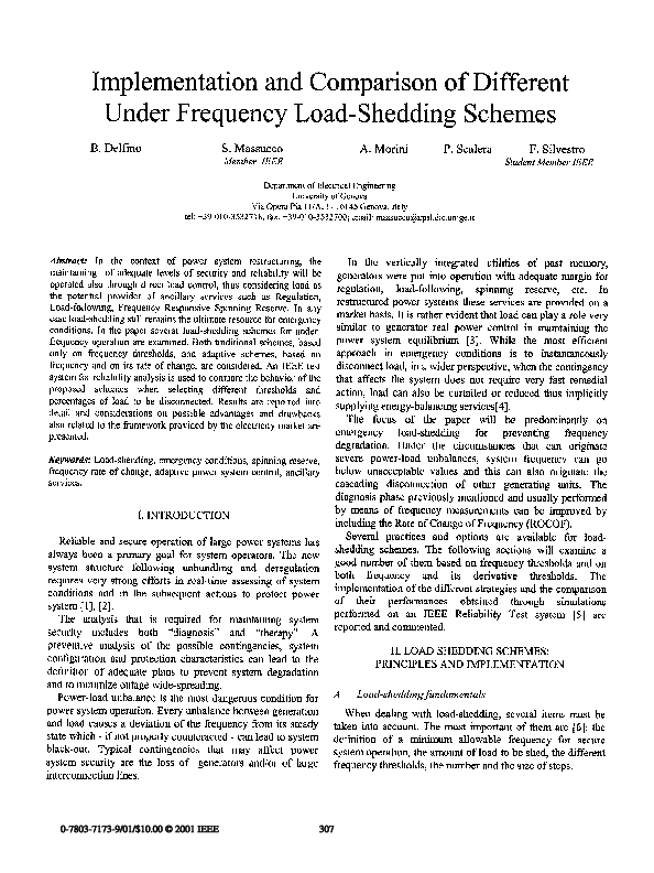 (PDF) Implementation and comparison of different under frequency load-shedding schemes