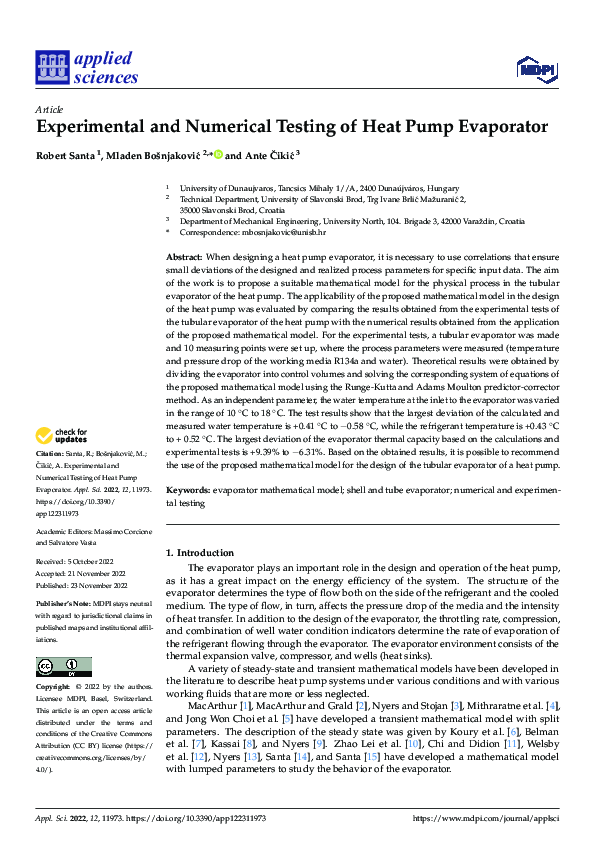 (PDF) Experimental and Numerical Testing of Heat Pump Evaporator