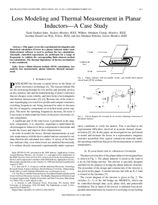 (PDF) Loss modeling and thermal measurement in planar inductors-a case study
