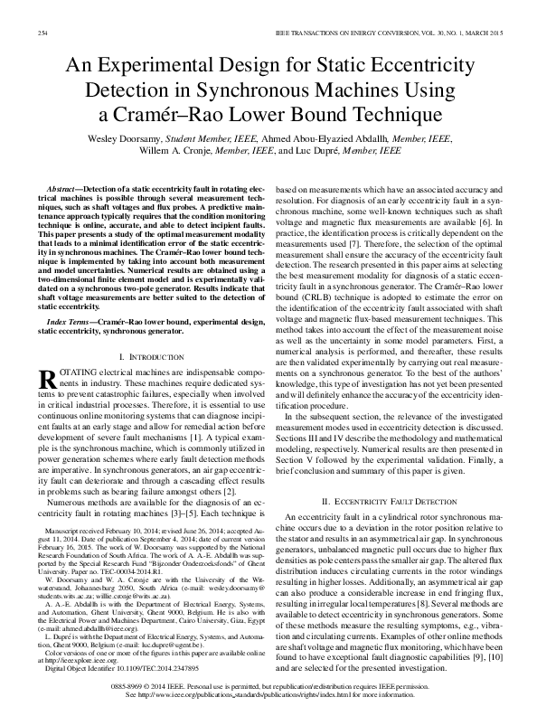 Pdf Static Eccentricity Detection In Synchronous Machines Using