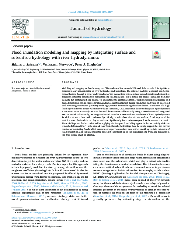 Pdf Flood Inundation Modeling And Mapping By Integrating Surface And