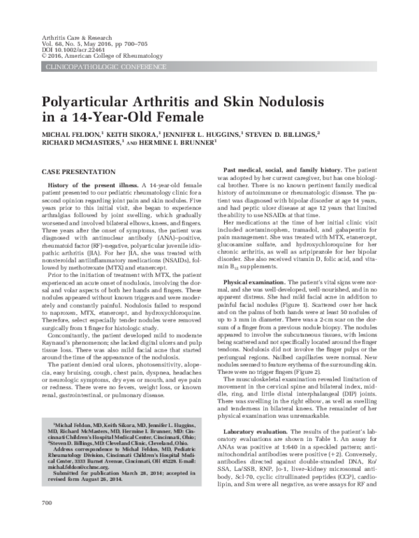 (PDF) Polyarticular arthritis and skin nodulosis in a 14 year old female