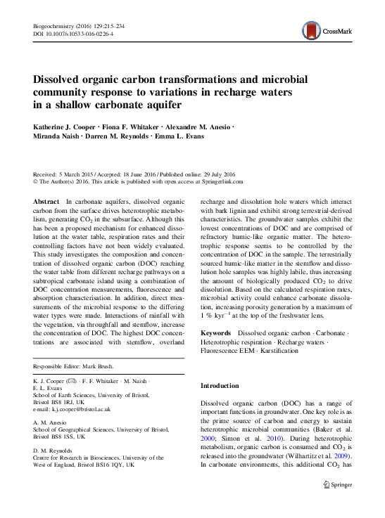 (PDF) Dissolved organic carbon transformations and microbial community response to variations in ...