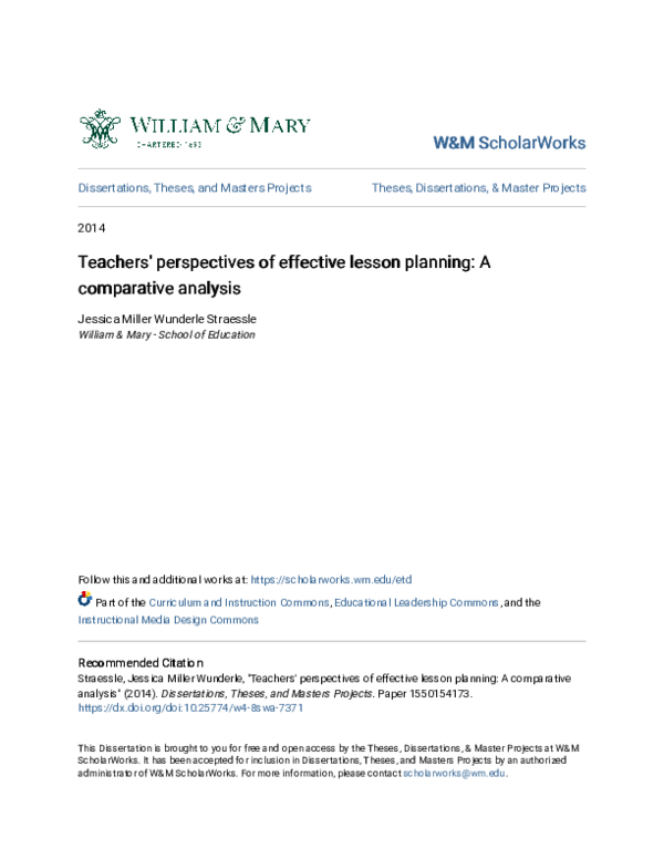 (PDF) Teachers\u27 perspectives of effective lesson planning: A ...