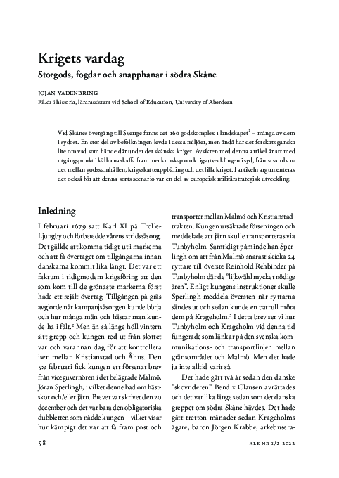 (PDF) Krigets vardag. Storgods, fogdar och snapphanar i södra Skåne/The ...