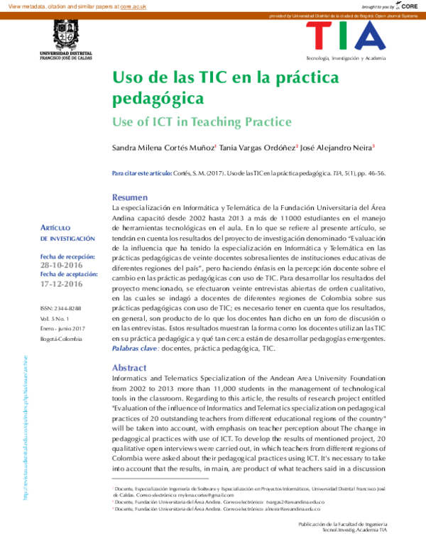 (PDF) Uso de las TIC en la práctica pedagógica