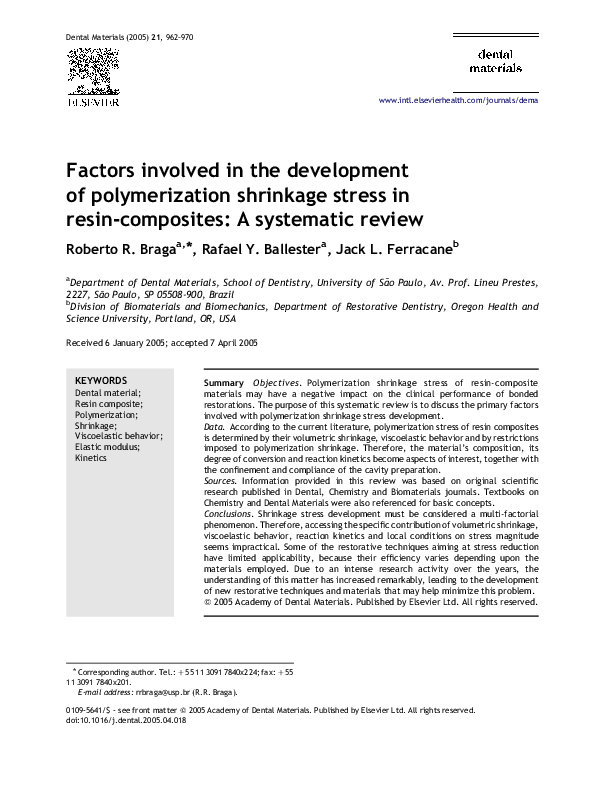 Pdf Factors Involved In The Development Of Polymerization Shrinkage Stress In Resin Composites