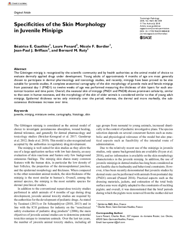 (PDF) Specificities of the Skin Morphology in Juvenile Minipigs