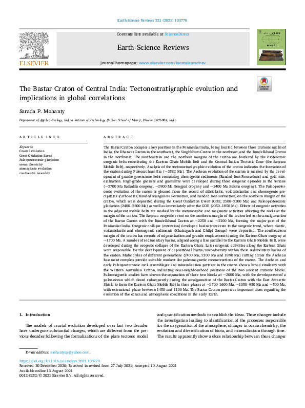 (PDF) The Bastar Craton of Central India: Tectonostratigraphic ...