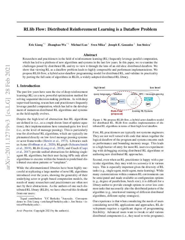 (PDF) RLlib Flow: Distributed Reinforcement Learning is a Dataflow Problem