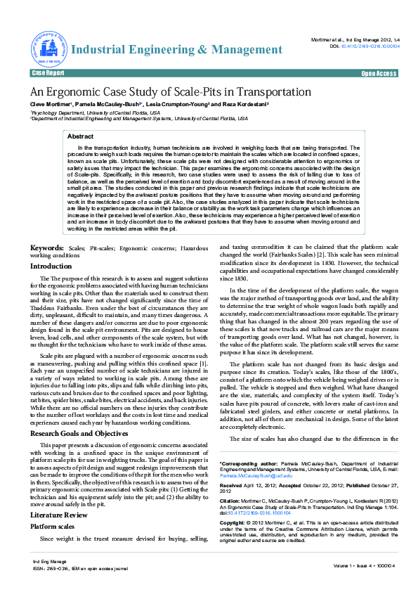 (PDF) An Ergonomic Case Study of Scale-Pits in Transportation