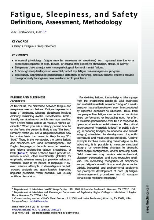 (PDF) Fatigue, Sleepiness, and Safety