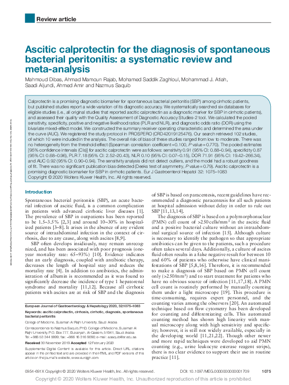 (PDF) Ascitic calprotectin for the diagnosis of spontaneous bacterial ...