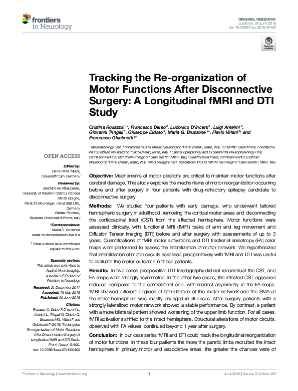 (PDF) Tracking the Re-organization of Motor Functions After ...