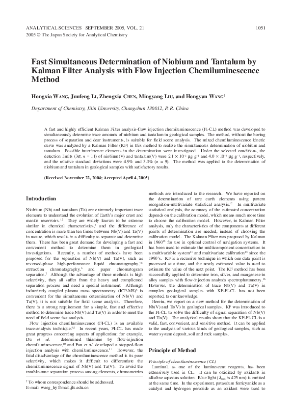 (PDF) Fast Simultaneous Determination of Niobium and Tantalum by Kalman Filter Analysis with ...