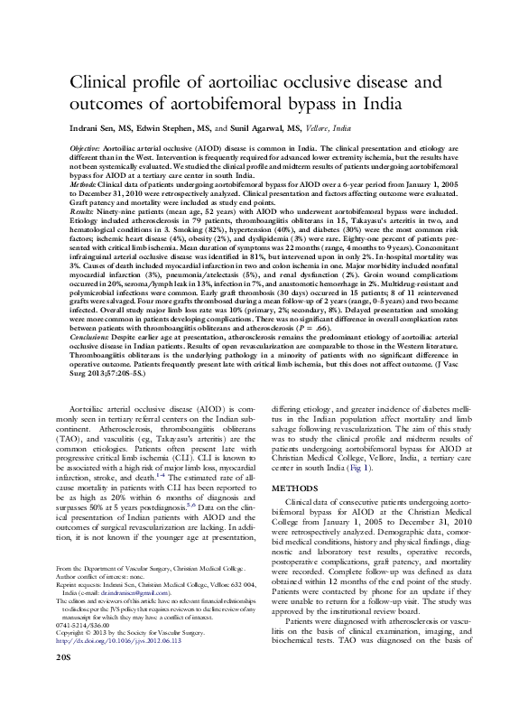 (PDF) Clinical profile of aortoiliac occlusive disease and outcomes of ...