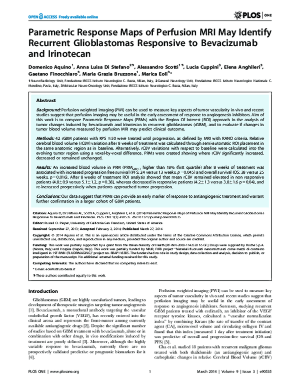 (PDF) Parametric Response Maps of Perfusion MRI May Identify Recurrent Glioblastomas Responsive ...