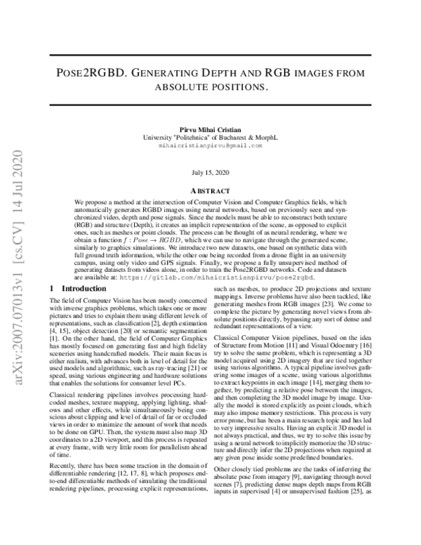 (PDF) Generating RGBD Images from Pose Data