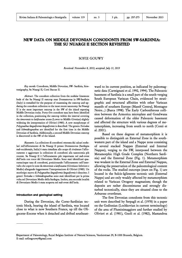 (PDF) New Data on Middle Devonian Conodonts from SW-Sardinia:The Su ...