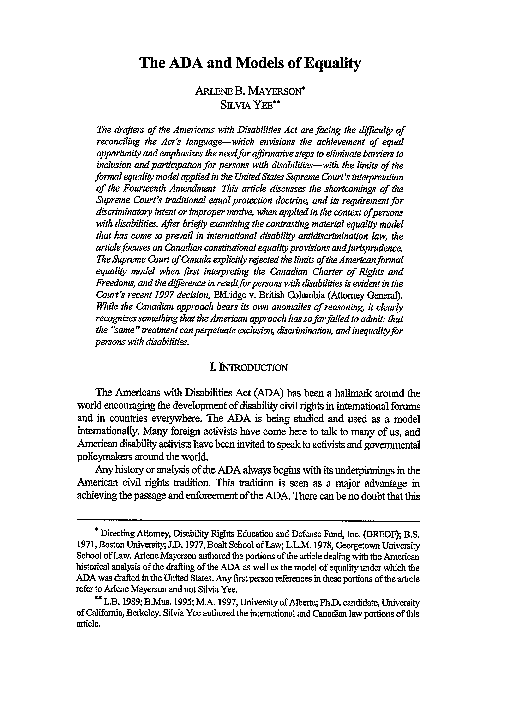 (PDF) The ADA and Models of Equality