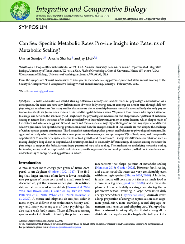 Pdf Can Sex Specific Metabolic Rates Provide Insight Into Patterns Of 4572
