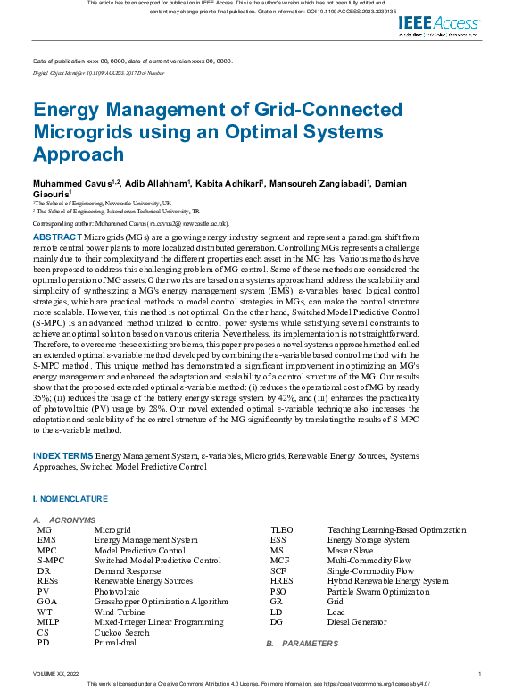 Pdf Energy Management Of Grid Connected Microgrids Using An Optimal