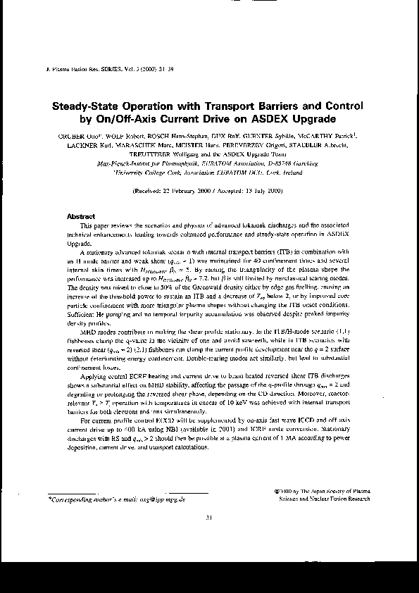 (PDF) Steady-State Operation with Transport Barriers and Control by On ...